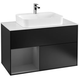 Villeroy & Boch Villeroy und Boch Finion Waschtischunterschrank G361GKPD 100cm, Abdeckplatte white matt, Emotion, Regal links Anthracite matt, Black matt lacquer