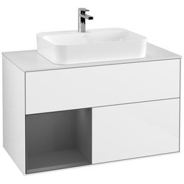 Villeroy & Boch Villeroy und Boch Finion Waschtischunterschrank G361GKGF 100cm, Abdeckplatte white matt, Emotion, Regal links Anthracite matt, Glossy white lacquer
