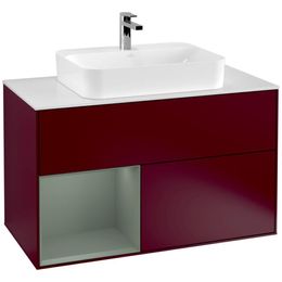 Villeroy & Boch Villeroy und Boch Finion Waschtischunterschrank G361GMHB 100cm, Abdeckplatte white matt, Emotion, Regal links Olive Matt Lacquer, Peony Matt