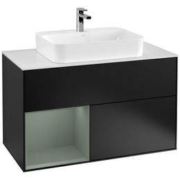 Villeroy & Boch Villeroy und Boch Finion Waschtischunterschrank G361GMPD 100cm, Abdeckplatte white matt, Emotion, Regal links Olive Matt Lacquer, Black matt lacquer