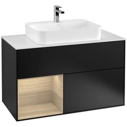 Villeroy & Boch Villeroy und Boch Finion Waschtischunterschrank G361PCPD 100cm, Abdeckplatte white matt, Emotion, Regal links Oak Veneer, Black matt lacquer