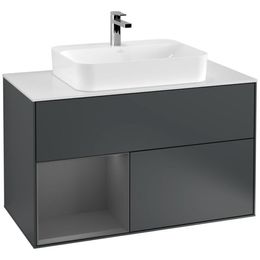 Villeroy & Boch Villeroy und Boch Finion Waschtischunterschrank G361GKHG 100cm, Abdeckplatte white matt, Emotion, Regal links Anthracite matt, Midnight Blue Matt Lacquer