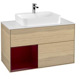 Villeroy & Boch Villeroy und Boch Finion Waschtischunterschrank G361HBPC 100cm, Abdeckplatte white matt, Emotion, Regal links Peony, Oak Veneer
