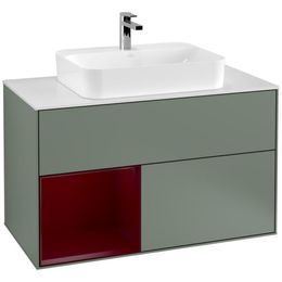 Villeroy & Boch Villeroy und Boch Finion Waschtischunterschrank G361HBGM 100cm, Abdeckplatte white matt, Emotion, Regal links Peony, Olive Matt Lacquer