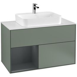 Villeroy & Boch Villeroy und Boch Finion Waschtischunterschrank G361HGGM 100cm, Abdeckplatte white matt, Emotion, Regal links Midnight Blue Matt Lacquer, Olive Matt Lacquer