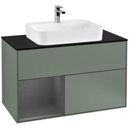 Villeroy & Boch Villeroy und Boch Finion Waschtischunterschrank F362GKGM 100cm, Abdeckplatte black matt, Regal links Anthracite matt, Olive Matt Lacquer