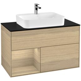 Villeroy & Boch Villeroy und Boch Finion Waschtischunterschrank F362PCPC 100cm, Abdeckplatte black matt, Regal links Oak Veneer, Oak Veneer