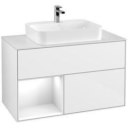 Villeroy & Boch Villeroy und Boch Finion Waschtischunterschrank F361GFGF 100cm, Abdeckplatte white matt, Regal links Glossy white lacquer, Glossy white lacquer