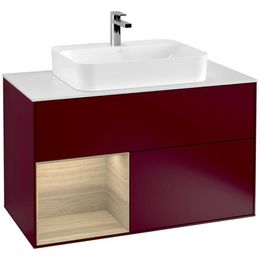 Villeroy & Boch Villeroy und Boch Finion Waschtischunterschrank F361PCHB 100cm, Abdeckplatte white matt, Regal links Oak Veneer, Peony Matt