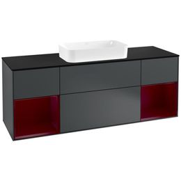 Villeroy & Boch Villeroy und Boch Finion Waschtischunterschrank G332HBHG 160cm, Abdeckplatte black matt, Emotion, Regale Peony matt lacquer, Midnight Blue Matt Lacquer