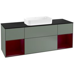 Villeroy & Boch Villeroy und Boch Finion Waschtischunterschrank G332HBGM 160cm, Abdeckplatte black matt, Emotion, Regale Peony matt lacquer, Olive Matt Lacquer