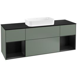 Villeroy & Boch Villeroy und Boch Finion Waschtischunterschrank G332PDGM 160cm, Abdeckplatte black matt, Emotion, Regale Black matt lacquer, Olive Matt Lacquer