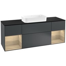 Villeroy & Boch Villeroy und Boch Finion Waschtischunterschrank G332PCHG 160cm, Abdeckplatte black matt, Emotion, Regale Oak Veneer, Midnight Blue Matt Lacquer