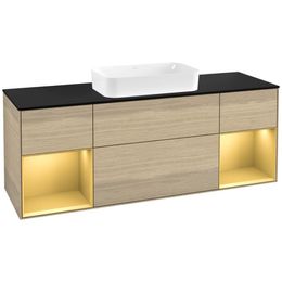 Villeroy & Boch Villeroy und Boch Finion Waschtischunterschrank F332HFPC 160x60,3cm, Abdeckplatte black matt, Regale Gold matt lacquer, Oak Veneer