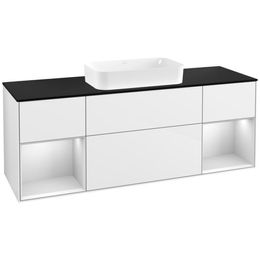 Villeroy & Boch Villeroy und Boch Finion Waschtischunterschrank F332MTGF 160x60,3cm, Abdeckplatte black matt, Regale White matt lacquer, Glossy white lacquer