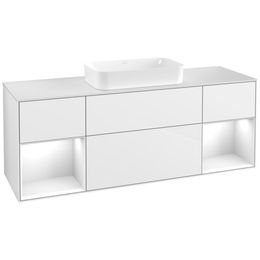Villeroy & Boch Villeroy und Boch Finion Waschtischunterschrank G331GFGF 160cm, Abdeckplatte white matt, Emotion, Regale Glossy white lacquer, Glossy white lacquer