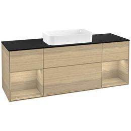 Villeroy & Boch Villeroy und Boch Finion Waschtischunterschrank F332PCPC 160x60,3cm, Abdeckplatte black matt, Regale Oak Veneer, Oak Veneer