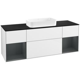 Villeroy & Boch Villeroy und Boch Finion Waschtischunterschrank F332HGGF 160x60,3cm, Abdeckplatte black matt, Regale Midnight matt lacquer, Glossy white lacquer