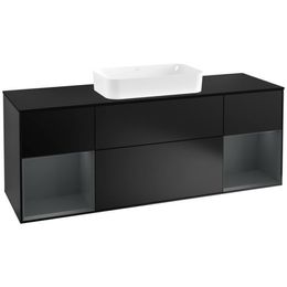 Villeroy & Boch Villeroy und Boch Finion Waschtischunterschrank F332HGPD 160x60,3cm, Abdeckplatte black matt, Regale Midnight matt lacquer, Black matt lacquer