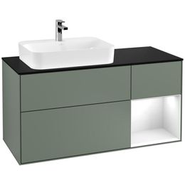 Villeroy & Boch Villeroy und Boch Finion Waschtischunterschrank G402GFGM 120cm, Abdeckplatte black matt, Emotion, Regal rechts Glossy white lacquer, Olive Matt Lacquer
