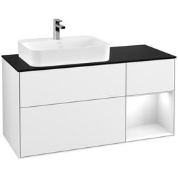 Villeroy & Boch Villeroy und Boch Finion Waschtischunterschrank G402GFGF 120cm, Abdeckplatte black matt, Emotion, Regal rechts Glossy white lacquer, Glossy white lacquer