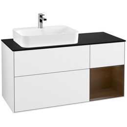 Villeroy & Boch Villeroy und Boch Finion Waschtischunterschrank G402GNGF 120cm, Abdeckplatte black matt, Emotion, Regal rechts Walnut veneer, Glossy white lacquer