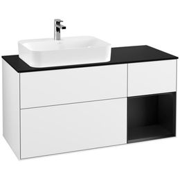 Villeroy & Boch Villeroy und Boch Finion Waschtischunterschrank G402PDGF 120cm, Abdeckplatte black matt, Emotion, Regal rechts Black matt lacquer, Glossy white lacquer