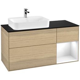 Villeroy & Boch Villeroy und Boch Finion Waschtischunterschrank G402GFPC 120cm, Abdeckplatte black matt, Emotion, Regal rechts Glossy white lacquer, Oak Veneer