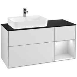 Villeroy & Boch Villeroy und Boch Finion Waschtischunterschrank F402MTMT 120cm, Abdeckplatte black matt, Regal rechts White matt lacquer, White matt lacquer