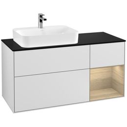 Villeroy & Boch Villeroy und Boch Finion Waschtischunterschrank G402PCMT 120cm, Abdeckplatte black matt, Emotion, Regal rechts Oak Veneer, White matt lacquer