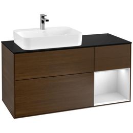 Villeroy & Boch Villeroy und Boch Finion Waschtischunterschrank F402MTGN 120cm, Abdeckplatte black matt, Regal rechts White matt lacquer, Walnut veneer