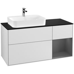 Villeroy & Boch Villeroy und Boch Finion Waschtischunterschrank F402GKMT 120cm, Abdeckplatte black matt, Regal rechts Anthracite matt, White matt lacquer