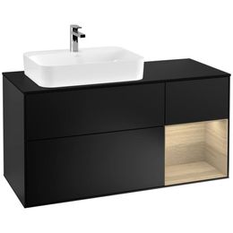 Villeroy & Boch Villeroy und Boch Finion Waschtischunterschrank G402PCPD 120cm, Abdeckplatte black matt, Emotion, Regal rechts Oak Veneer, Black matt lacquer
