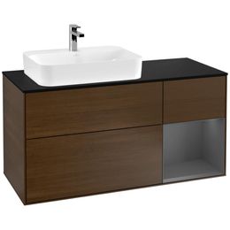 Villeroy & Boch Villeroy und Boch Finion Waschtischunterschrank F402GKGN 120cm, Abdeckplatte black matt, Regal rechts Anthracite matt, Walnut veneer