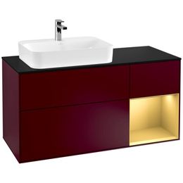 Villeroy & Boch Villeroy und Boch Finion Waschtischunterschrank F402HFHB 120cm, Abdeckplatte black matt, Regal rechts Gold matt, Peony Matt