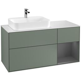 Villeroy & Boch Villeroy und Boch Finion Waschtischunterschrank G401GKGM 120cm, Abdeckplatte white matt, Emotion, Regal rechts Anthracite matt, Olive Matt Lacquer