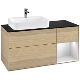 Villeroy & Boch Villeroy und Boch Finion Waschtischunterschrank F402MTPC 120cm, Abdeckplatte black matt, Regal rechts White matt lacquer, Oak Veneer