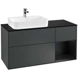 Villeroy & Boch Villeroy und Boch Finion Waschtischunterschrank F402PDHG 120cm, Abdeckplatte black matt, Regal rechts Black matt lacquer, Midnight Blue Matt Lacquer