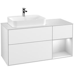 Villeroy & Boch Villeroy und Boch Finion Waschtischunterschrank G401MTGF 120cm, Abdeckplatte white matt, Emotion, Regal rechts White matt lacquer, Glossy white lacquer