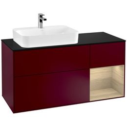 Villeroy & Boch Villeroy und Boch Finion Waschtischunterschrank F402PCHB 120cm, Abdeckplatte black matt, Regal rechts Oak Veneer, Peony Matt