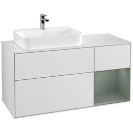 Villeroy & Boch Villeroy und Boch Finion Waschtischunterschrank G401GMMT 120cm, Abdeckplatte white matt, Emotion, Regal rechts Olive Matt Lacquer, White matt lacquer