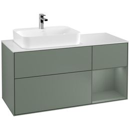 Villeroy & Boch Villeroy und Boch Finion Waschtischunterschrank G401GMGM 120cm, Abdeckplatte white matt, Emotion, Regal rechts Olive Matt Lacquer, Olive Matt Lacquer