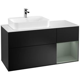 Villeroy & Boch Villeroy und Boch Finion Waschtischunterschrank G401GMPD 120cm, Abdeckplatte white matt, Emotion, Regal rechts Olive Matt Lacquer, Black matt lacquer