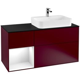 Villeroy & Boch Villeroy und Boch Finion Waschtischunterschrank G392GFHB 120cm, Abdeckplatte black matt, Emotion, Regal links Glossy white lacquer, Peony Matt