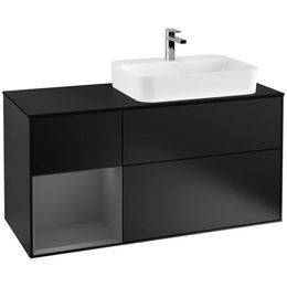 Villeroy & Boch Villeroy und Boch Finion Waschtischunterschrank G392GKPD 120cm, Abdeckplatte black matt, Emotion, Regal links Anthracite matt, Black matt lacquer