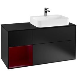 Villeroy & Boch Villeroy und Boch Finion Waschtischunterschrank G392HBPD 120cm, Abdeckplatte black matt, Emotion, Regal links Peony, Black matt lacquer