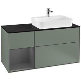 Villeroy & Boch Villeroy und Boch Finion Waschtischunterschrank G392GKGM 120cm, Abdeckplatte black matt, Emotion, Regal links Anthracite matt, Olive Matt Lacquer