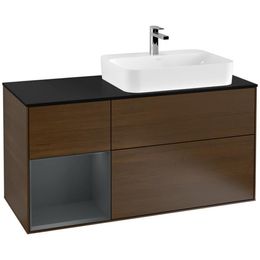 Villeroy & Boch Villeroy und Boch Finion Waschtischunterschrank G392HGGN 120cm, Abdeckplatte black matt, Emotion, Regal links Midnight Blue Matt Lacquer, Walnut veneer