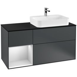 Villeroy & Boch Villeroy und Boch Finion Waschtischunterschrank G392MTHG 120cm, Abdeckplatte black matt, Emotion, Regal links White matt lacquer, Midnight Blue Matt Lacquer