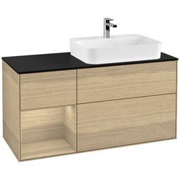 Villeroy & Boch Villeroy und Boch Finion Waschtischunterschrank G392PCPC 120cm, Abdeckplatte black matt, Emotion, Regal links Oak Veneer, Oak Veneer